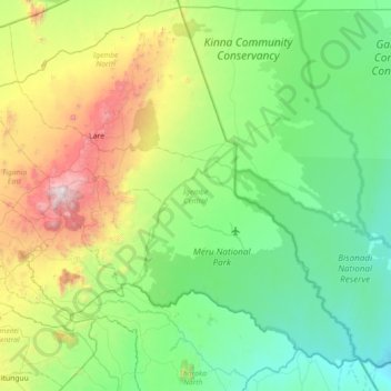Topografisk kart Igembe Central, høyde, relieff